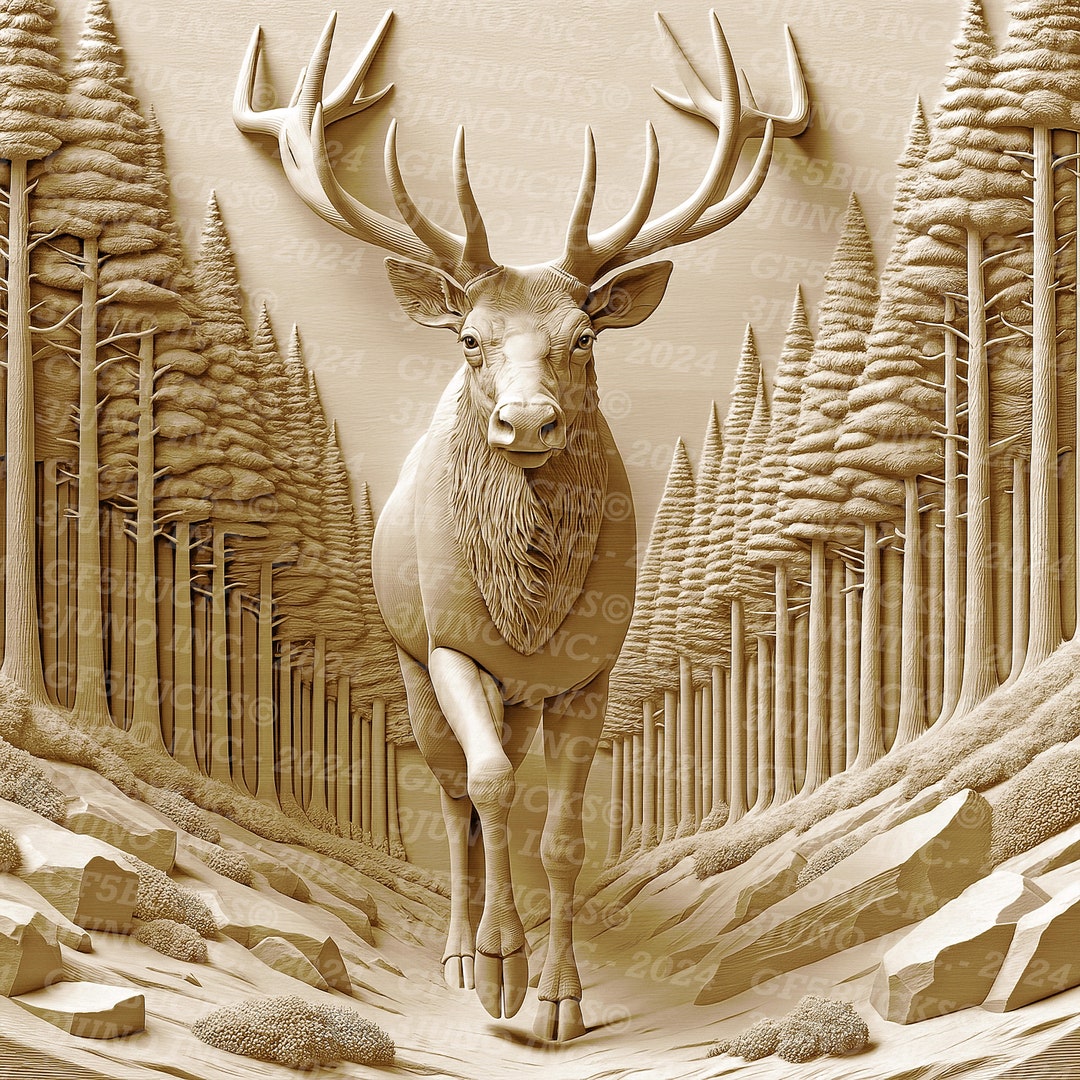 3D Illusion Laser PNG Digital File for Engraving Laser Ready Instant Download Elk Big Rack Buck ...