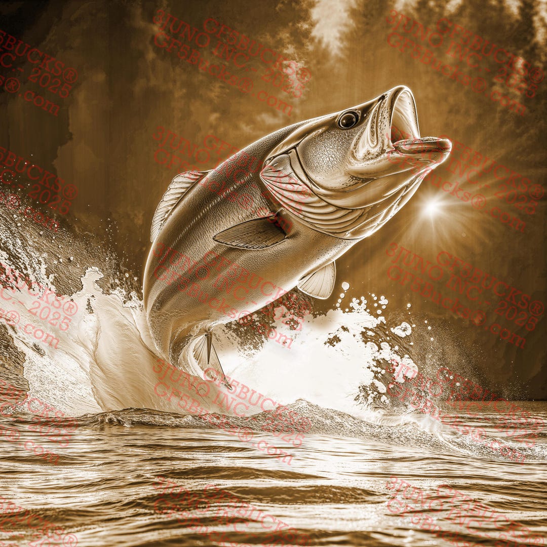 Jumping Bass 3D Illusion Laser Engraving PNG (14x14in) – Gf5bucks ...