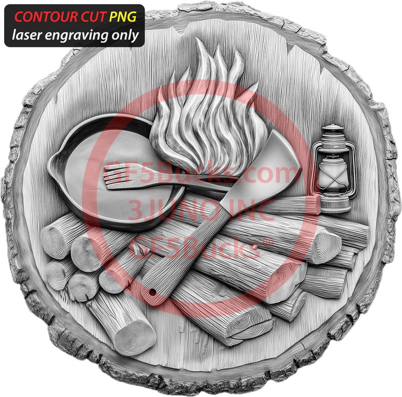 3D Illusion Campfire Cooking PNG – Cast Iron Pan & Flame Log Slice ...