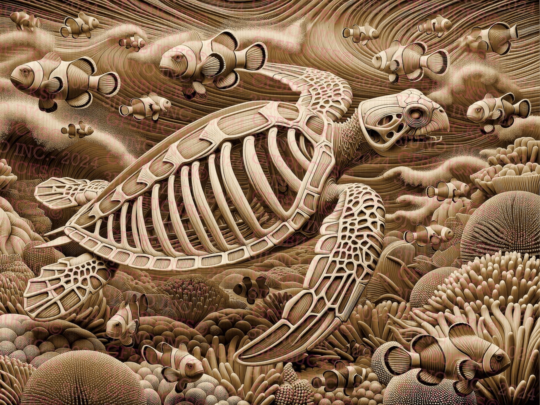 Boney Loggerhead Sea Turtle Laser Burn PNG 3D Illusion Engrave Laser ...
