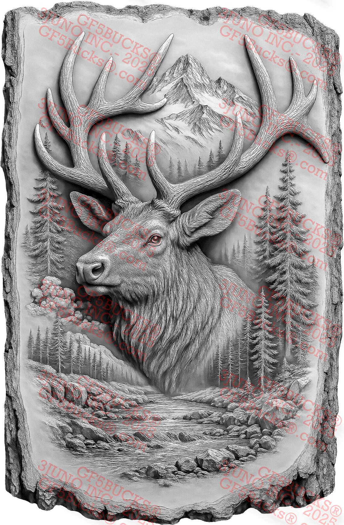 3D Illusion Elk PNG – Mountain River Wildlife Scene – Laser Engraving ...