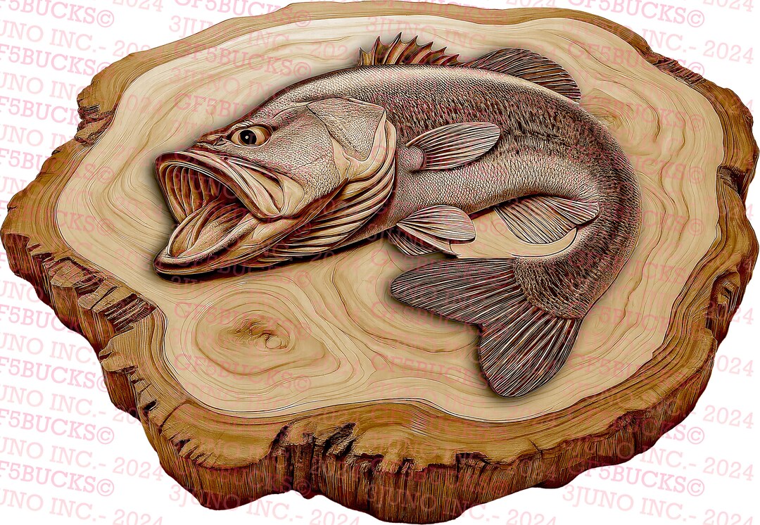 Bass Fishing - Laser Burn PNG | 3D Illusion | Engrave | Laser Ready ...