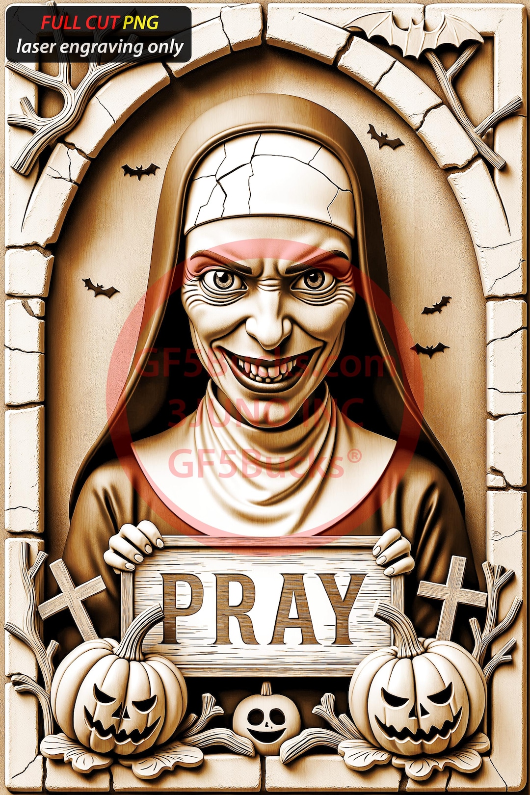 3D Illusion Evil Nun Art for Laser Engraving | Halloween | PNG Digital ...