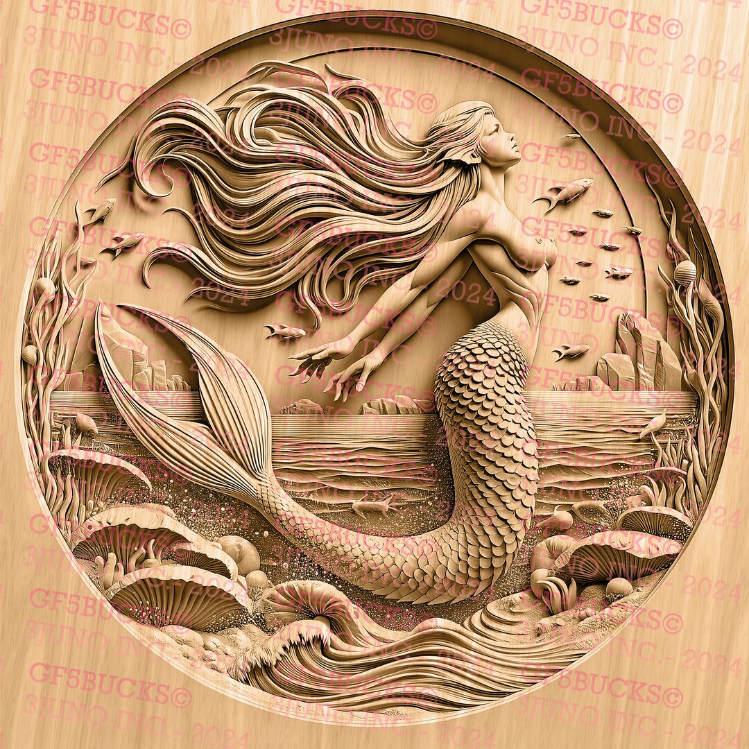 3D Illusion Mermaid - Instant Download PNG File for Laser Engraving ...