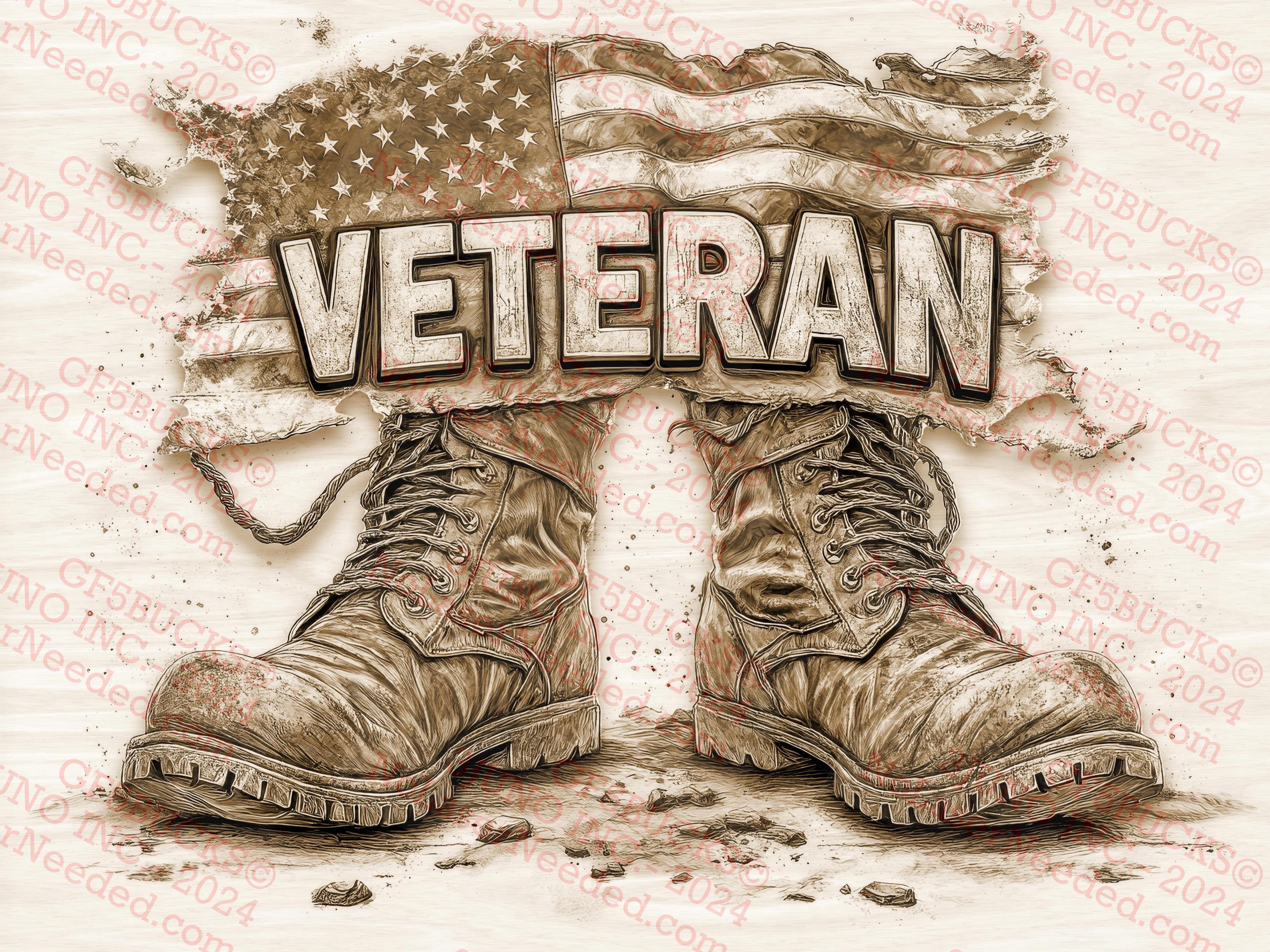 3D Illusion Veteran Art, Military Wall Decor, Patriotic Boots and Flag ...