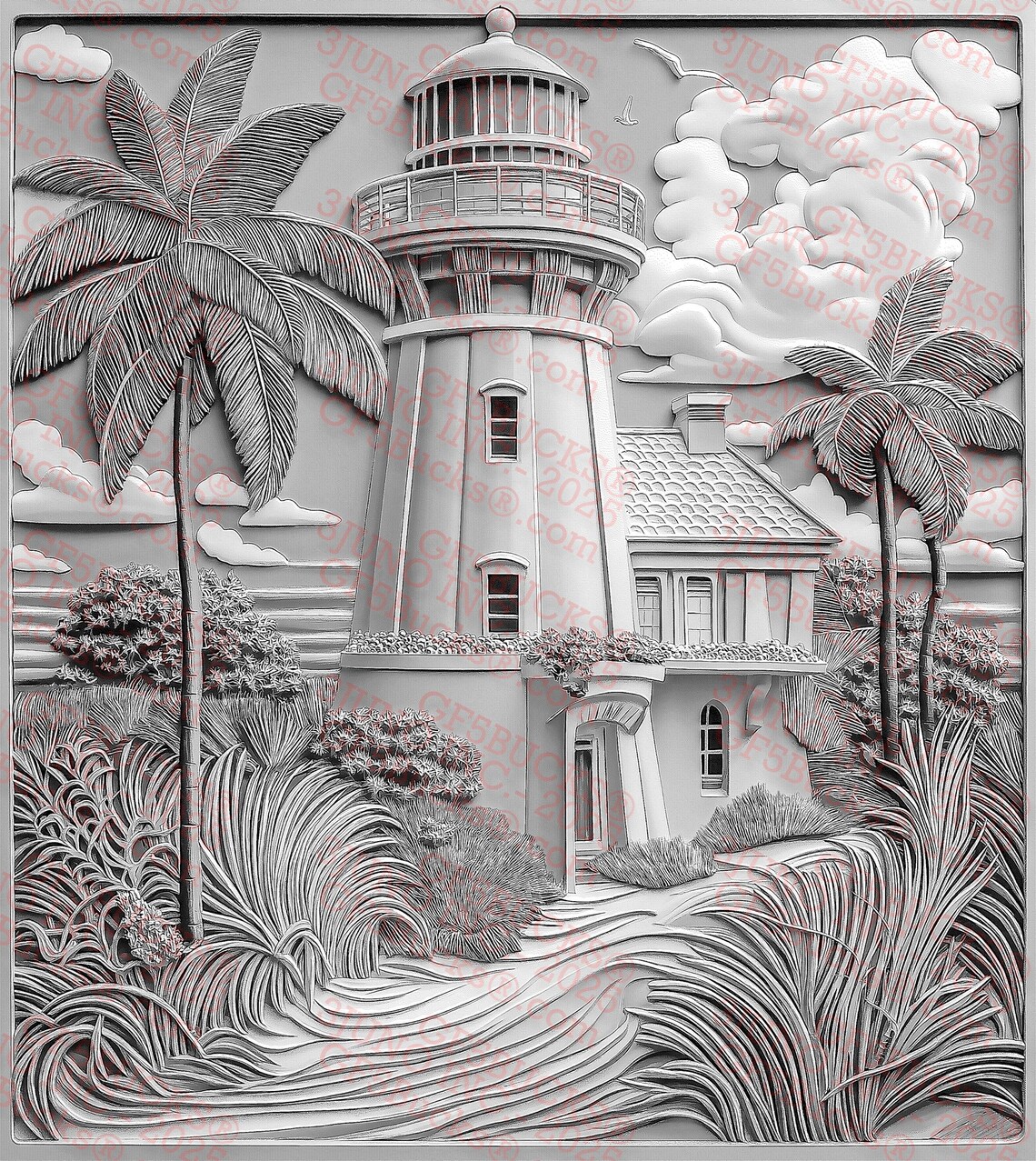 3D Illusion Lighthouse Engraving PNG for Laser Art | Engraving PNG for ...