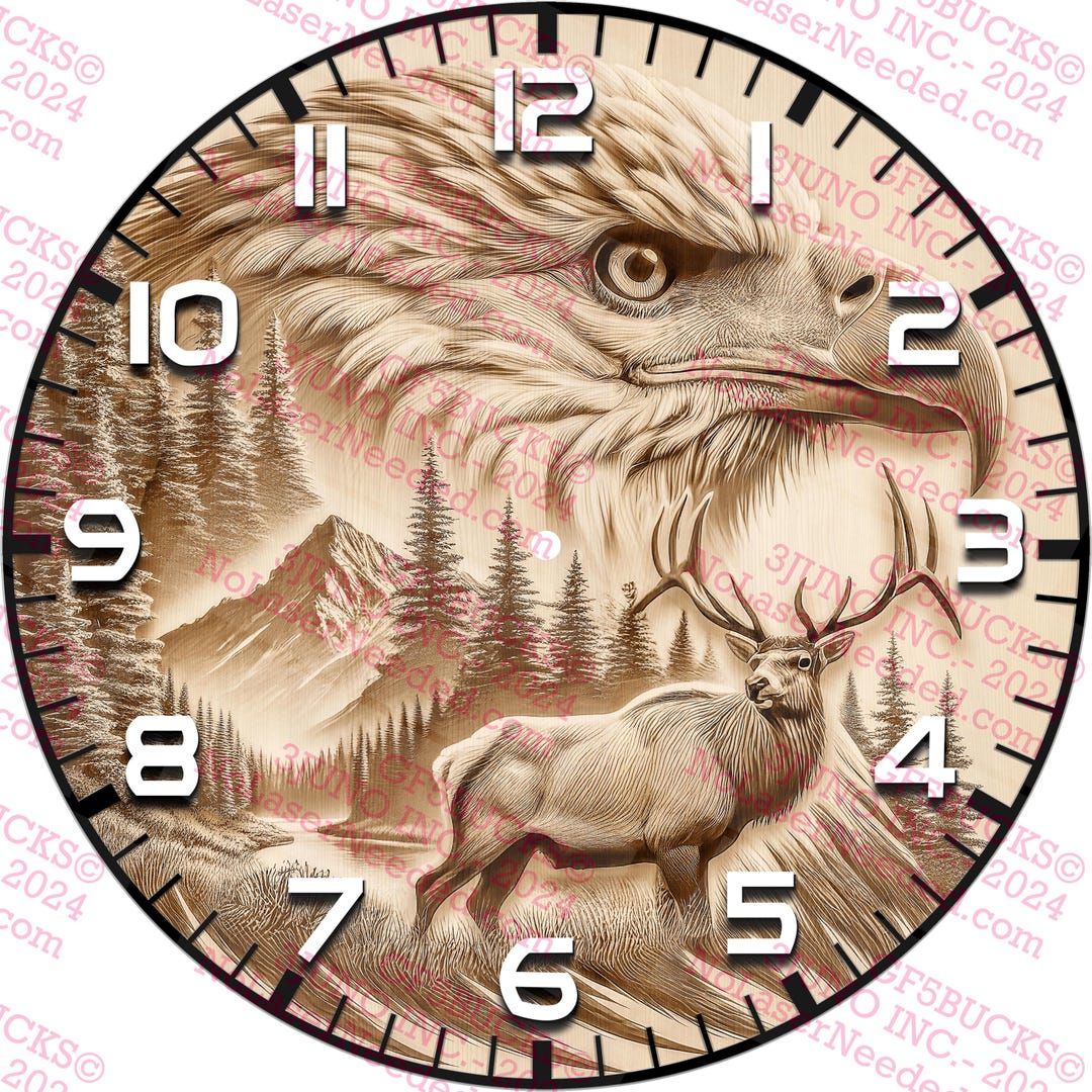 3D Illusion Majestic Eagle and Elk Clock Design | Wildlife Wall Clock ...