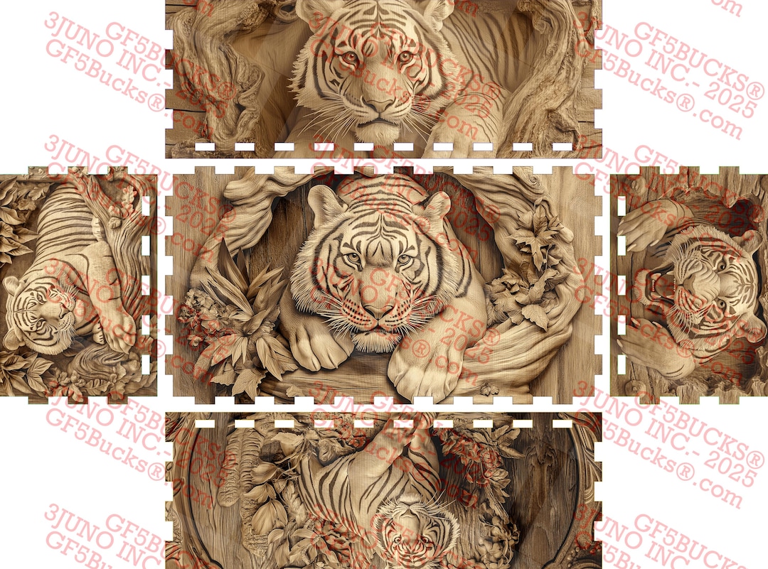 3D Illusion Tiger Finger Joint Box – 11x6x4 – Laser Engraving Lightburn ...