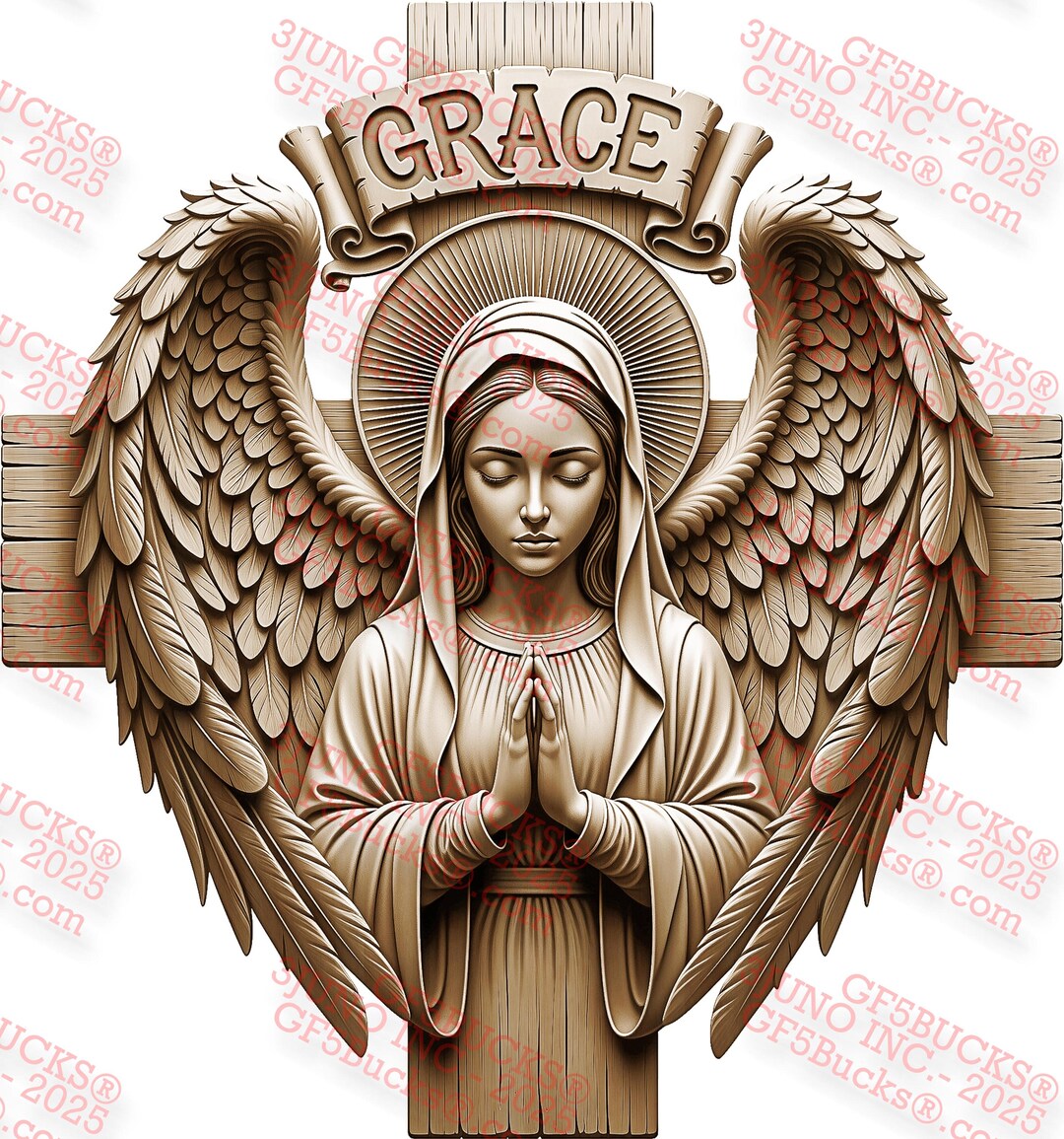 3D Illusion Angel Grace PNG – Religious Laser Engraving Design – 13x14 ...