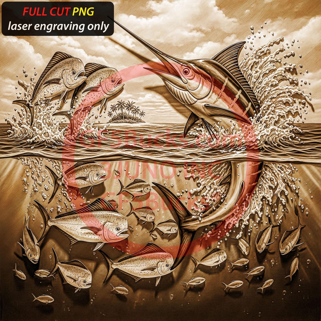3D Illusion Laser-ready PNG | Marlin Fish | Ultra-realistic Engraving ...