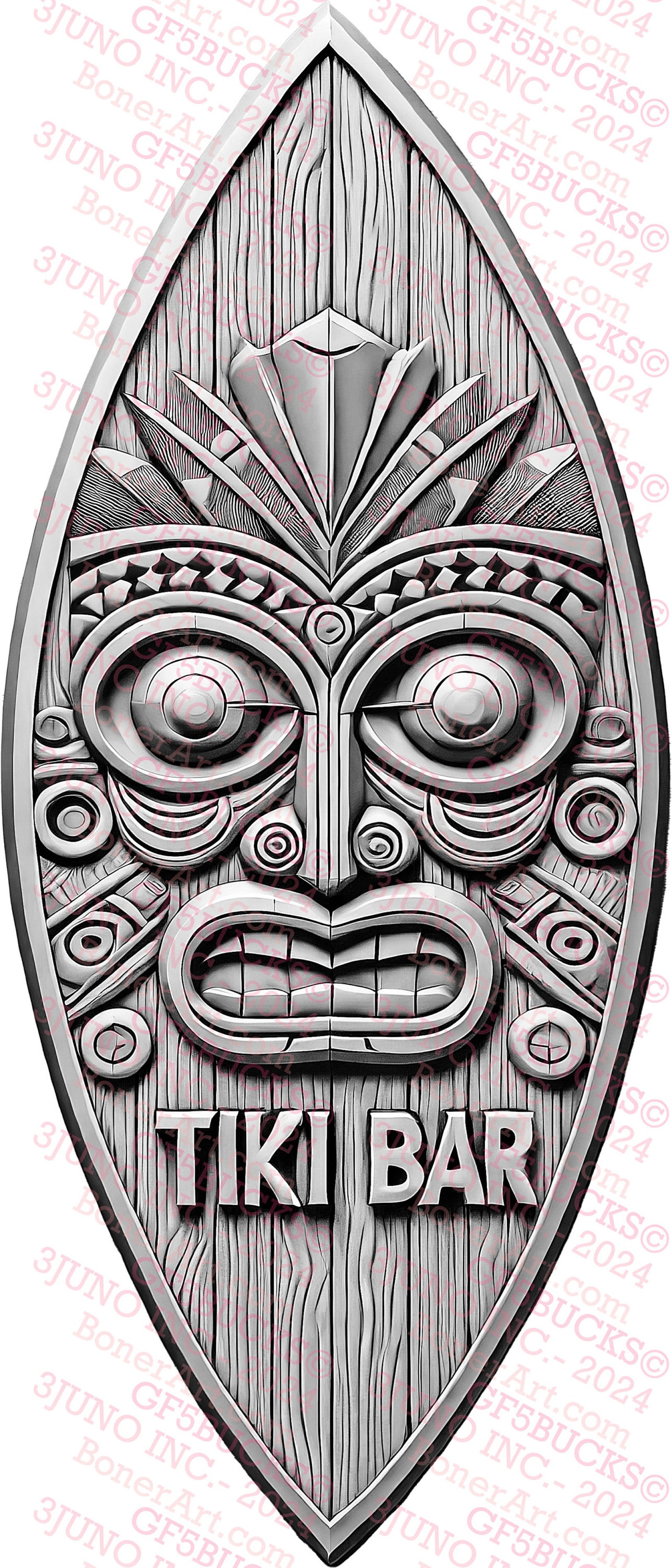 Rustic Tiki Surfboard, Tiki Bar - Laser Burn PNG | 3D Illusion ...