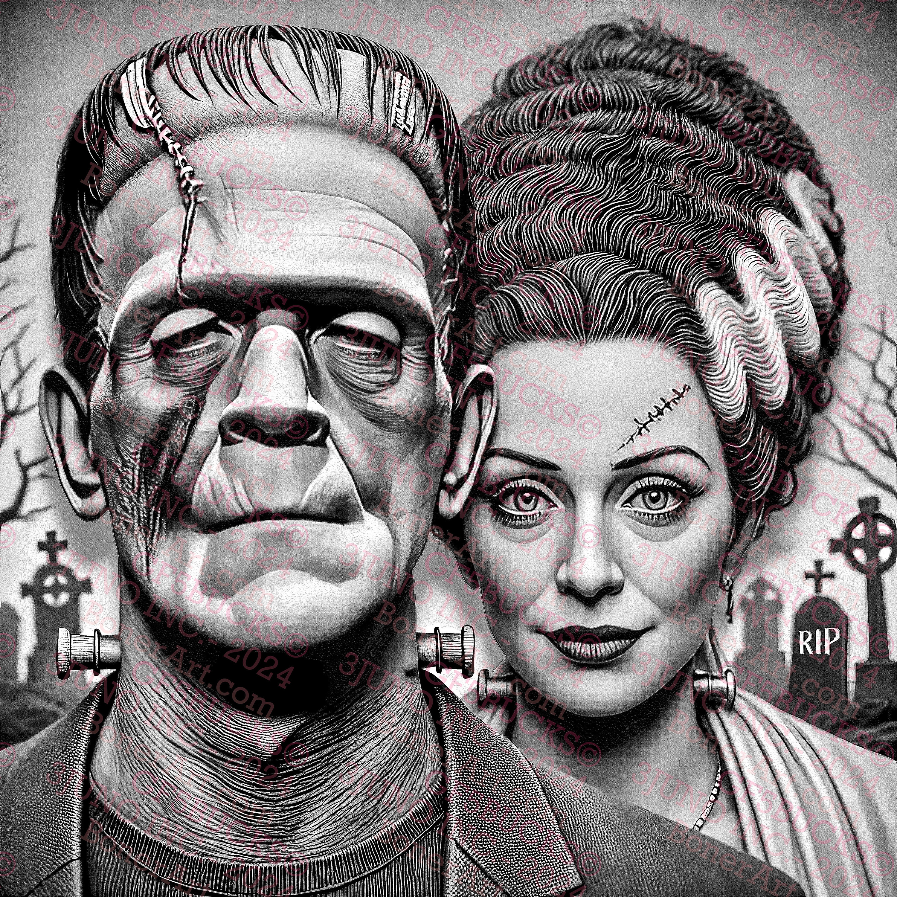 Monster and Monster's Bride, Halloween, Spooky | Laser Burn PNG | 3D ...