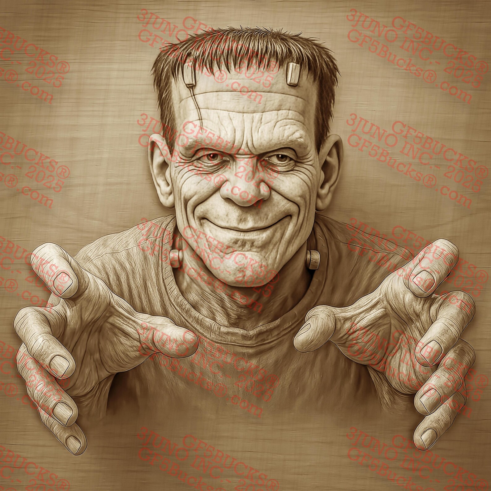 3D Illusion Monster PNG - 14x14 Laser Engraving Design With Reaching ...