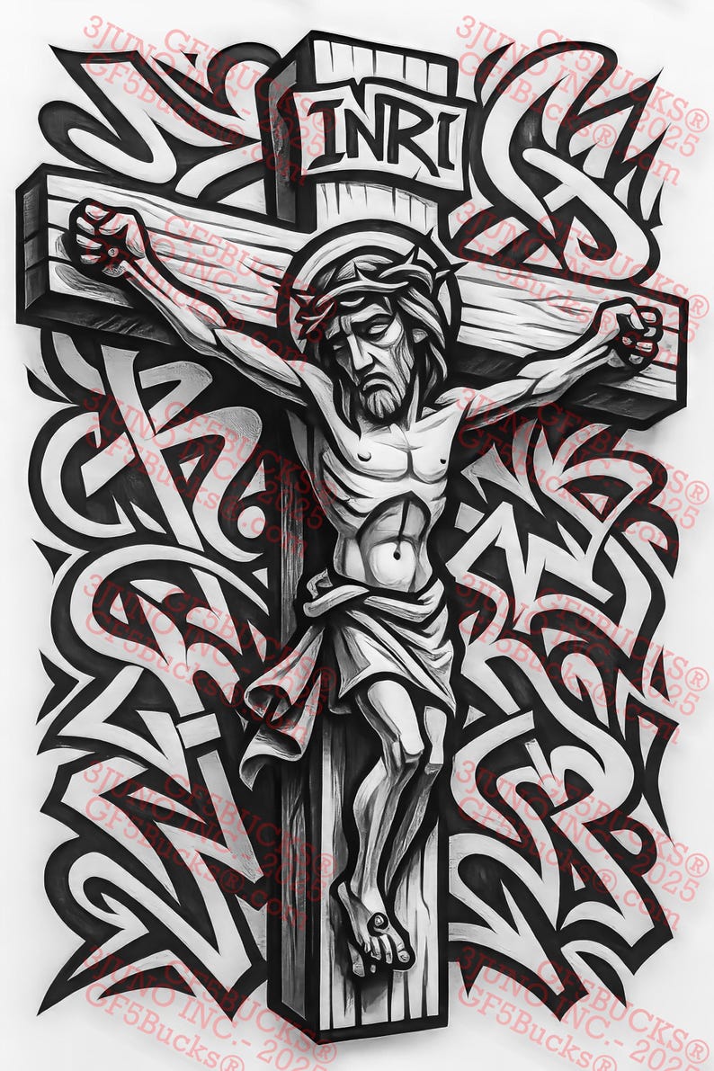 3D Illusion Graffiti INRI PNG – Urban Crucifixion Laser Engraving ...