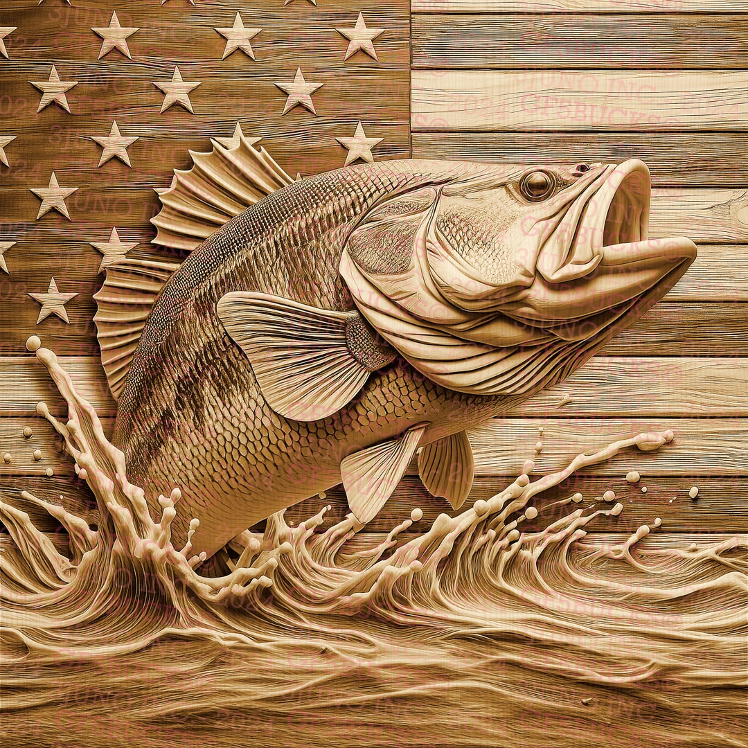 American Bass Fishing - Laser Burn PNG | 3D Illusion | Engrave | Laser ...