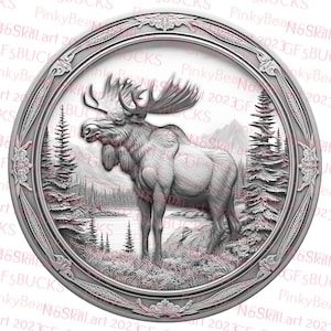 Wildlife Scene Moose Plaque | Laser-ready Burn PNG | 3D Illusion ...