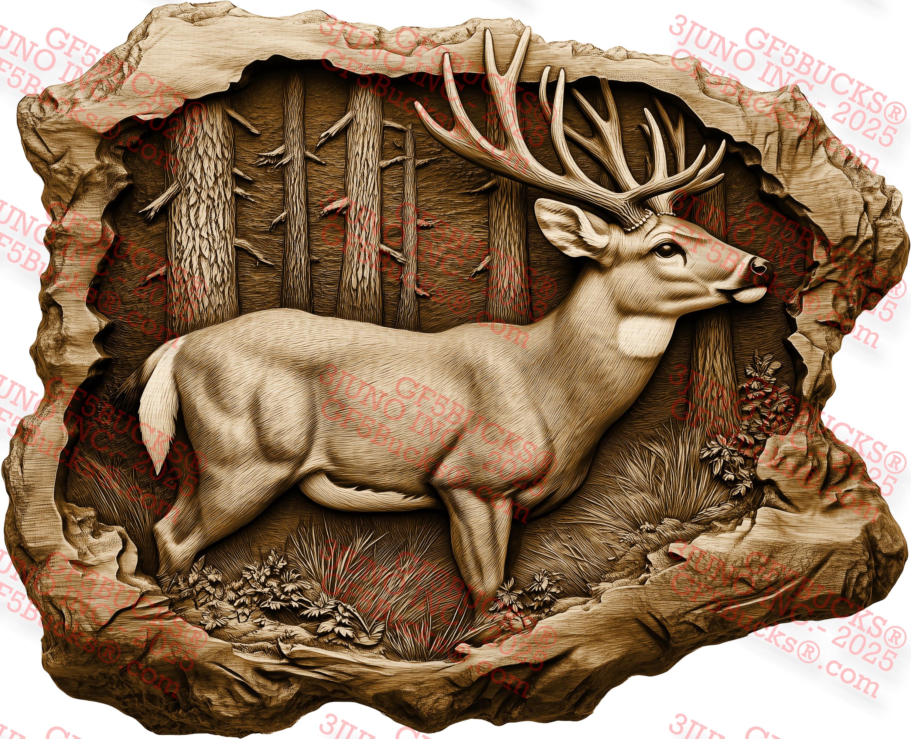 3D Illusion Buck Deer PNG, Majestic Whitetail in Forest, 13.9x11.34 ...
