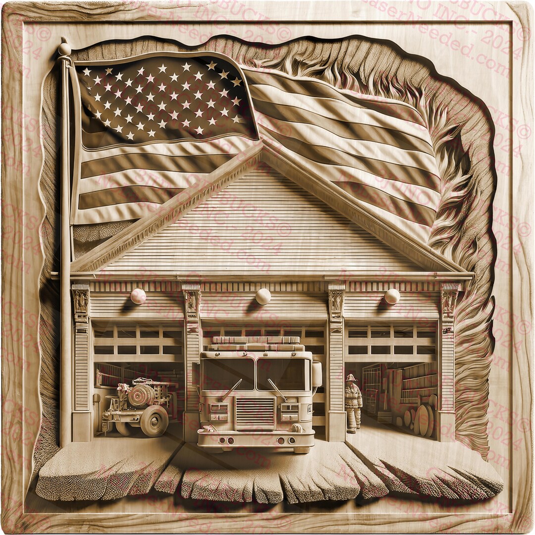 Patriotic 3D Illusion Fire Station Design | Firefighter Art | Firehouse ...