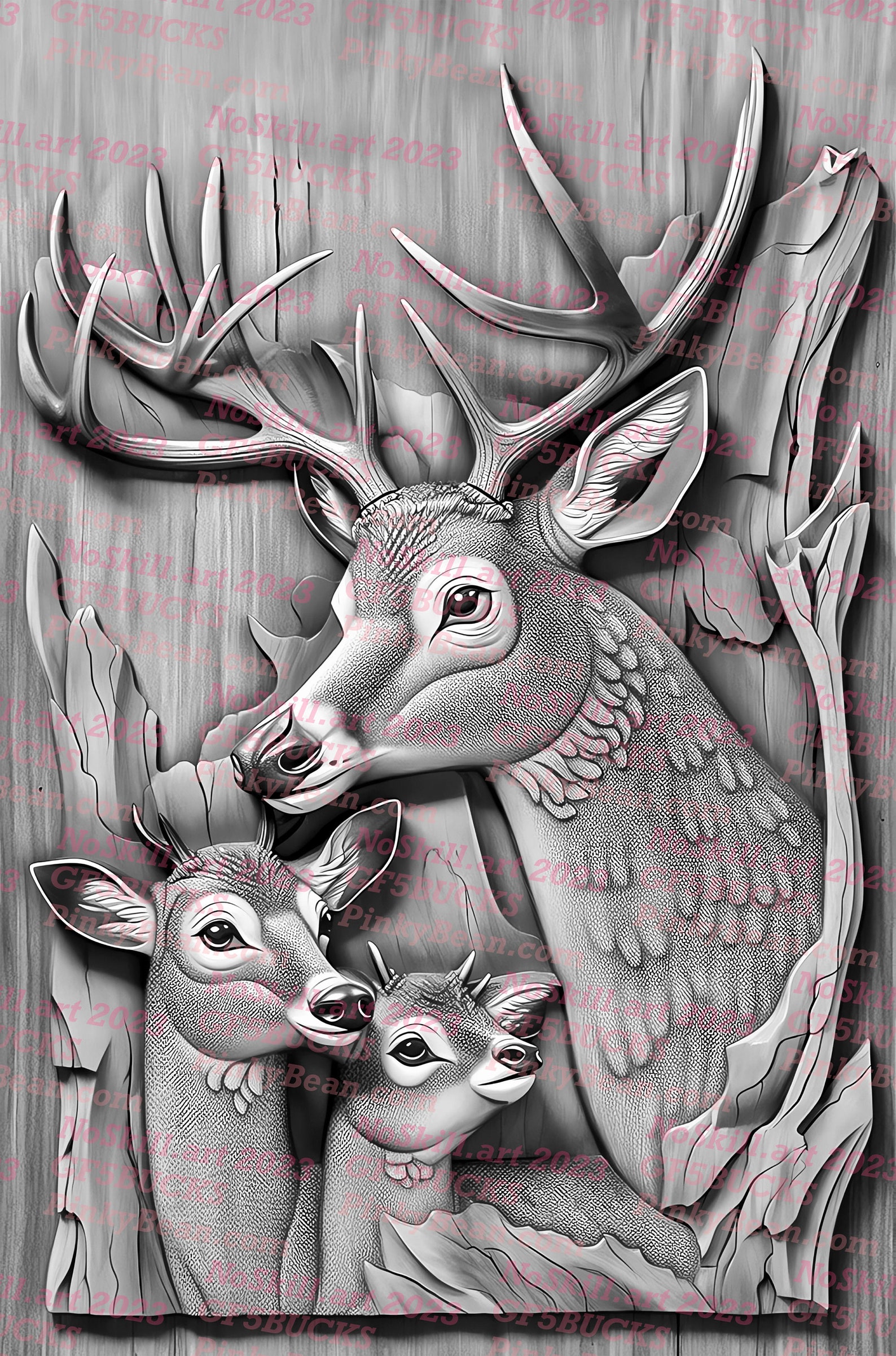 Digital Deer - Buck With Kids | Carved Look | 3D Illusion | Laser ...