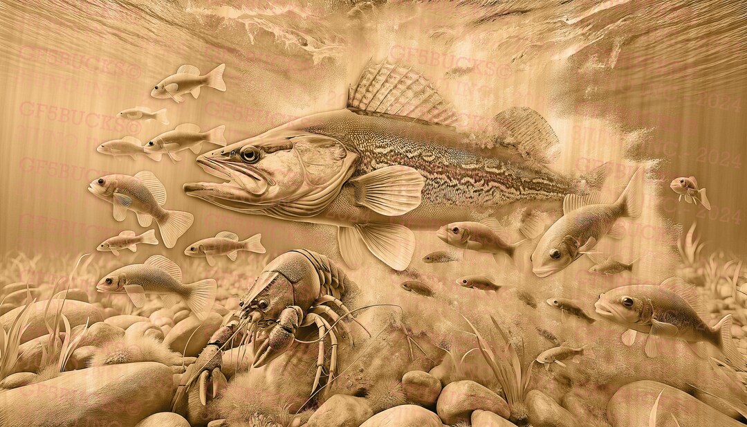 Walleye and Crayfish - Laser Burn PNG | 3D Illusion | Engrave | Laser ...