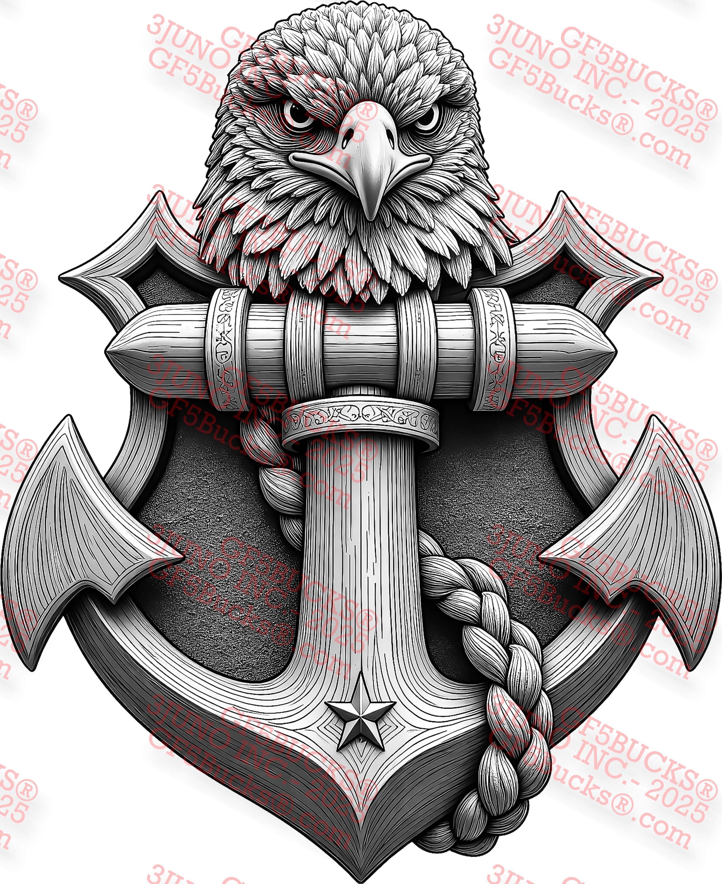 3D Illusion Eagle Anchor PNG – Military Emblem Design – Laser Engraving ...