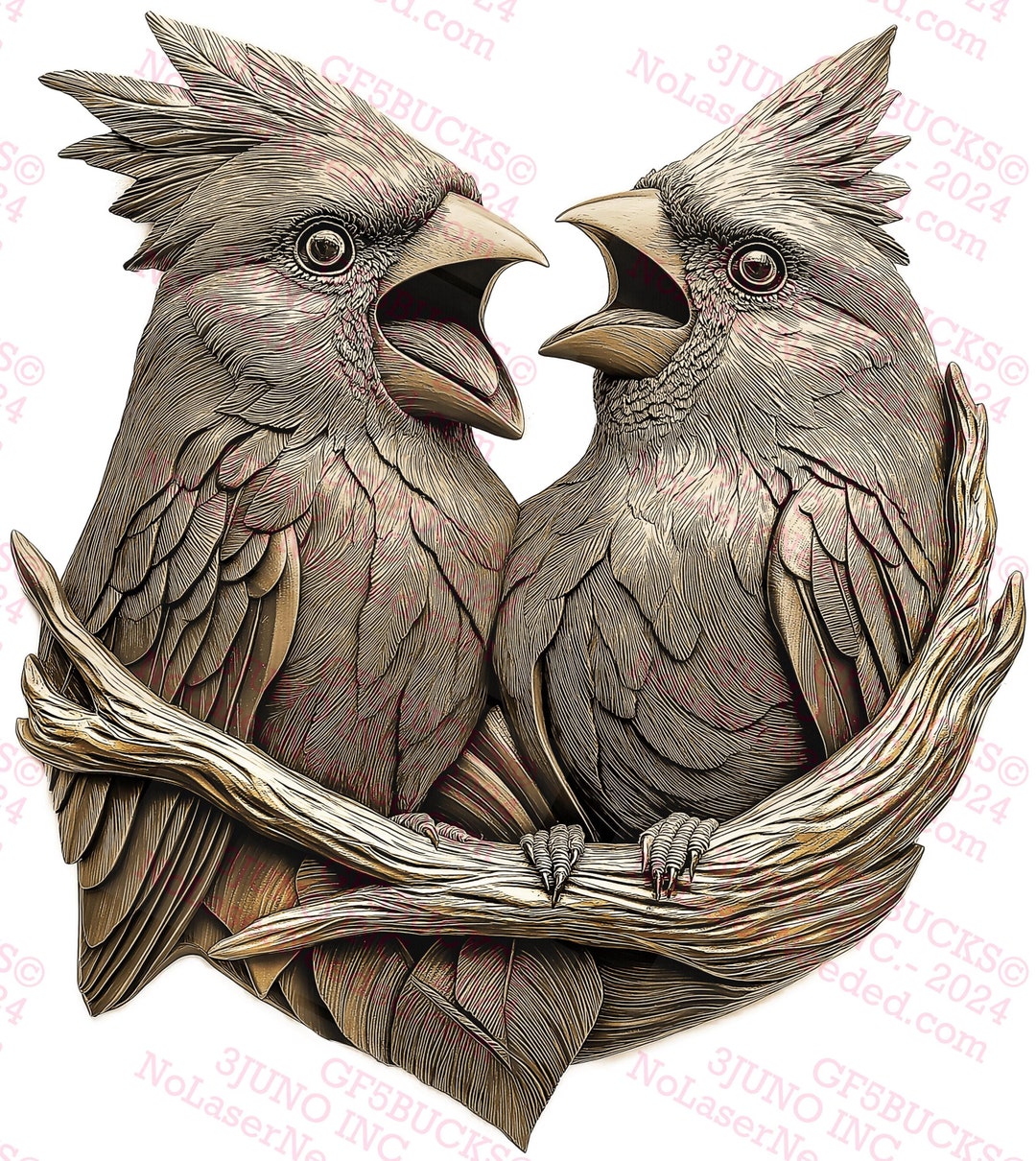 3D Illusion Cardinal Birds PNG, Twin Cardinals Artwork for Laser ...