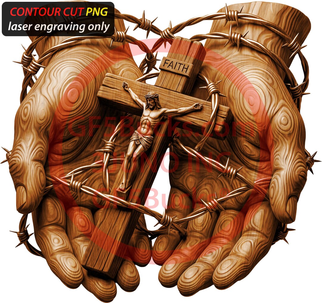 3D Illusion Laser Engraving PNG Art for Crucifix Held Wooden Hands 14 ...