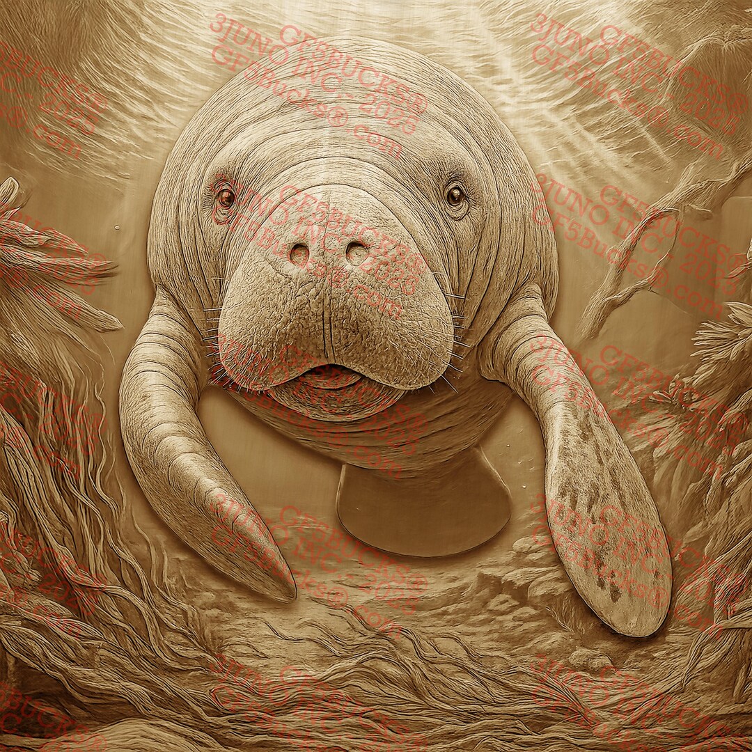 3D Illusion Manatee PNG – Front-facing Manatee in Underwater Spring ...