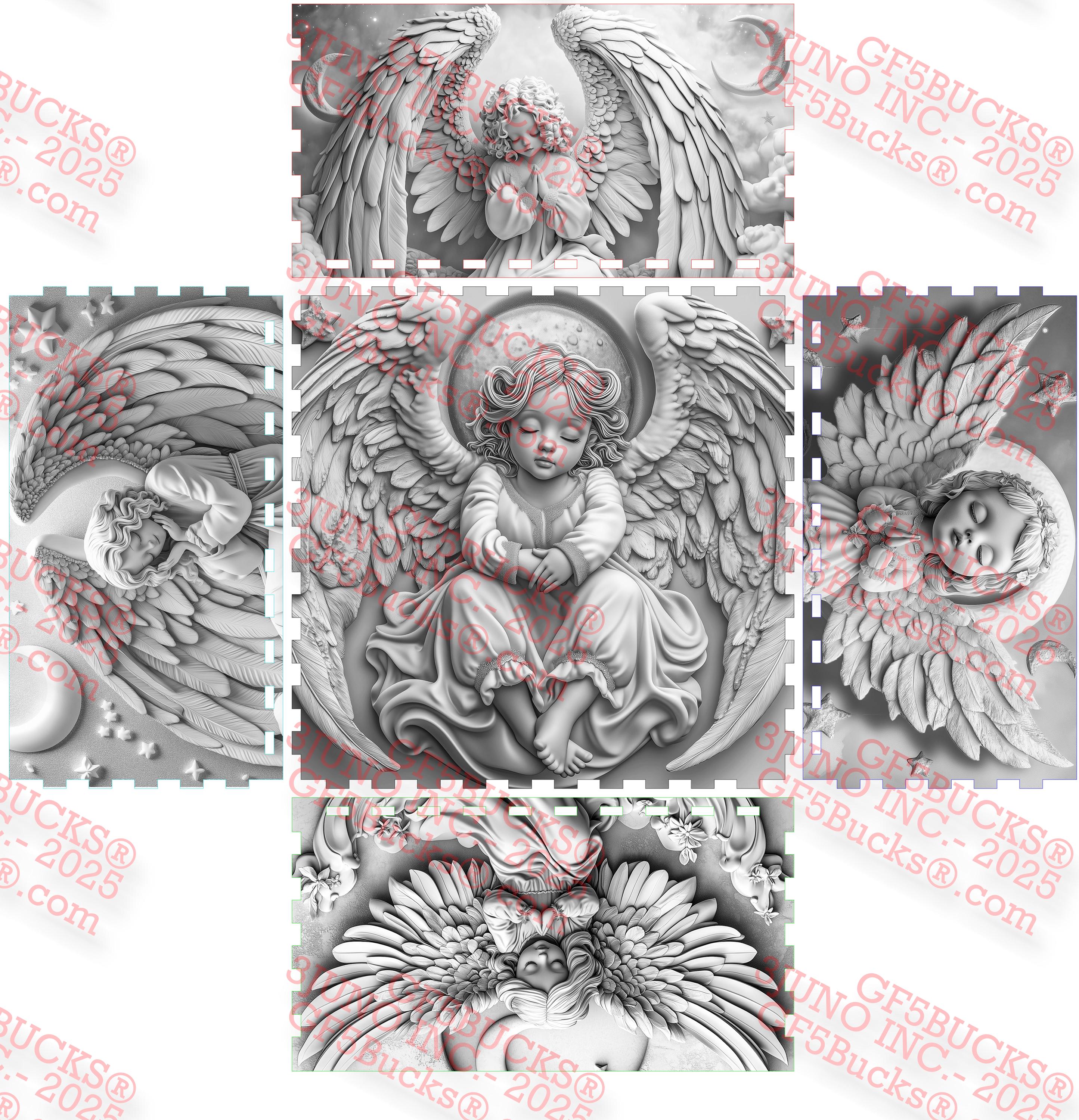 Angel Box 3D Illusion PNG Laser Engraving File Gf5bucks® Finger Joint ...