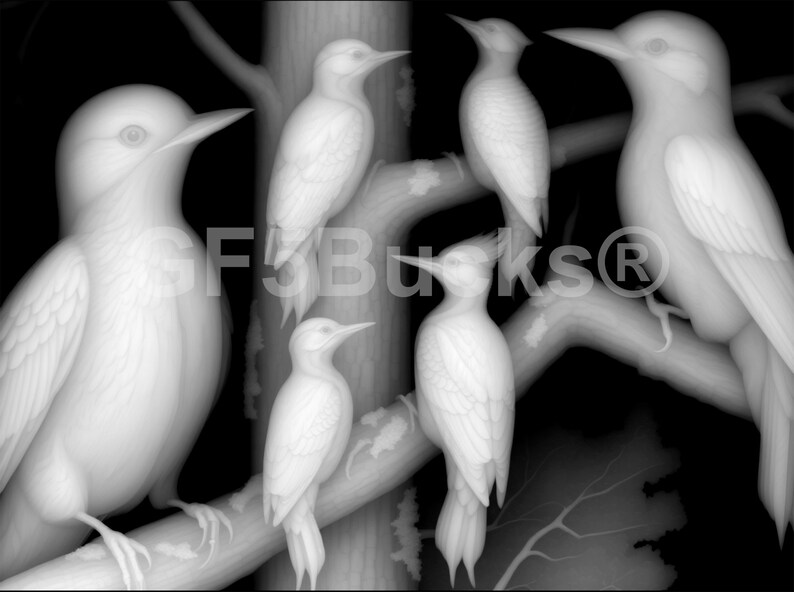 3D Illusion Woodpeckers Depth Map PNG or TIFF (zipped) – 16-bit ...