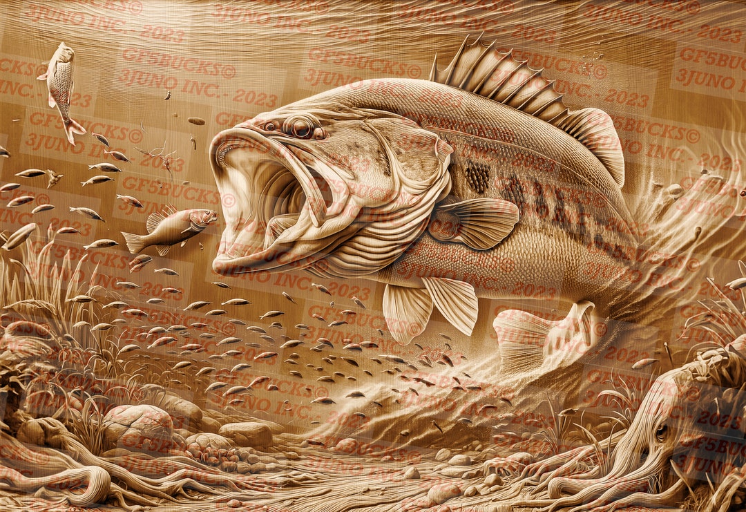 Largemouth & Smallmouth Bass Fishing: 3D Illusion PNG Digital Design ...