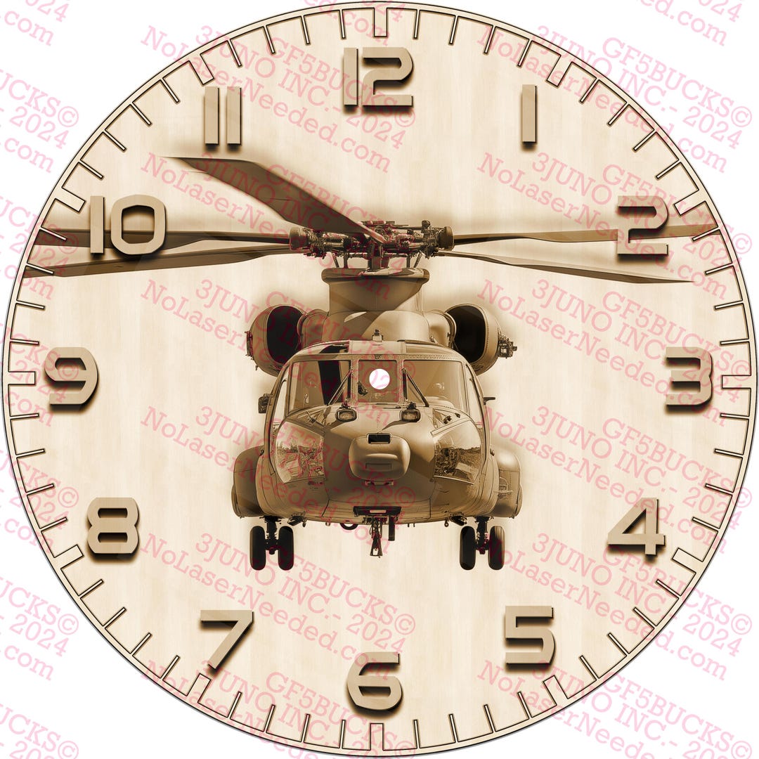 3D Illusion Helicopter Clock Face | Military Aviation Wall Art ...