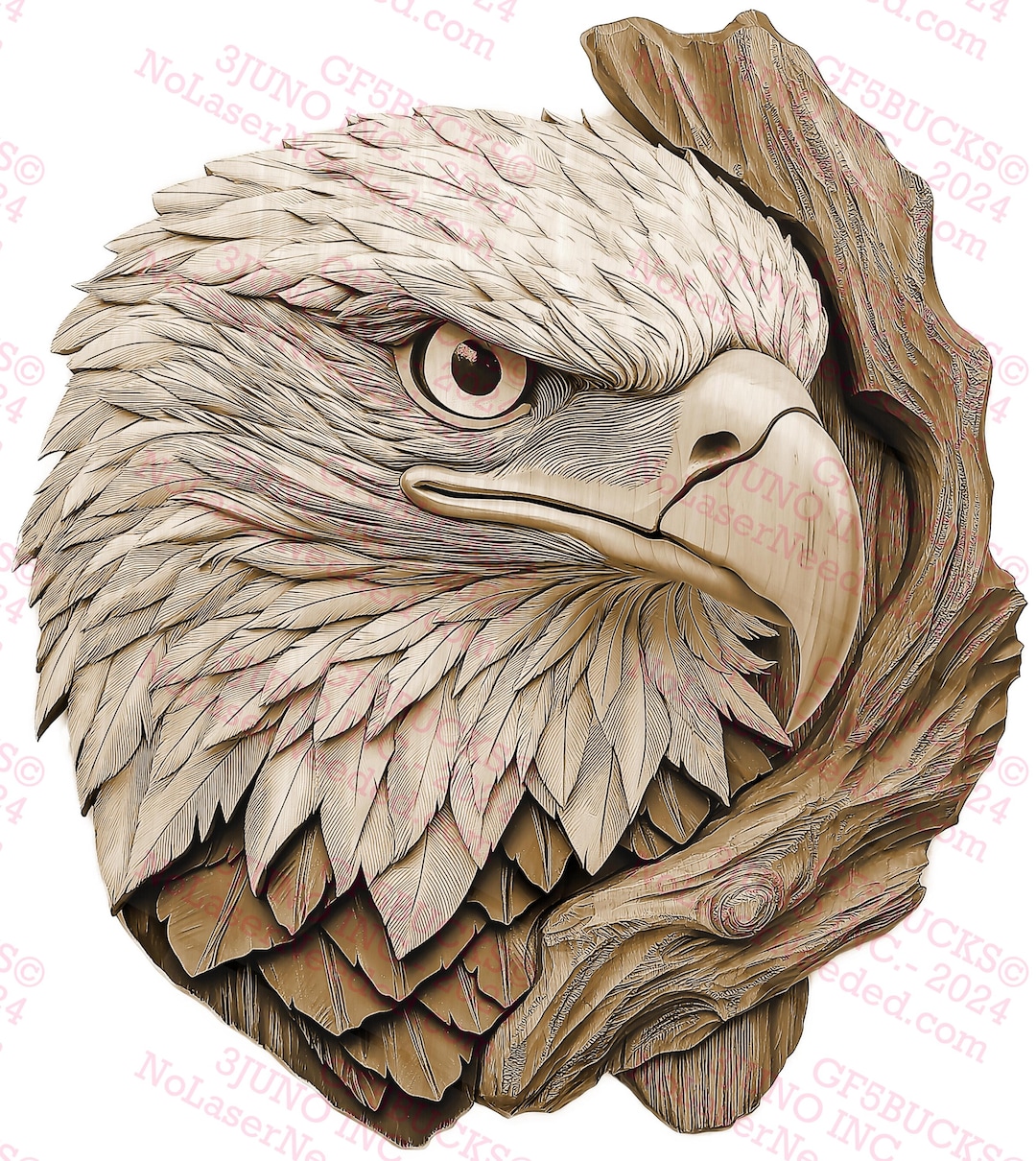 3D Illusion Bald Eagle Artwork – Detailed Eagle Design for Laser ...