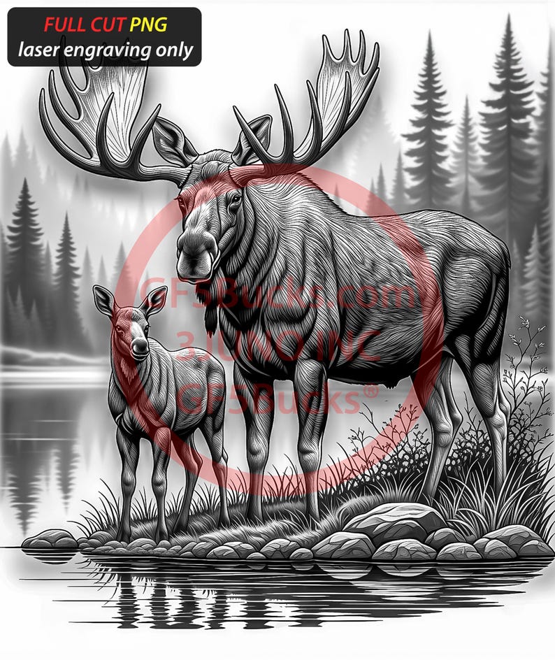 3D Illusion Moose and Calf Art for Laser Engraving | PNG Digital File ...