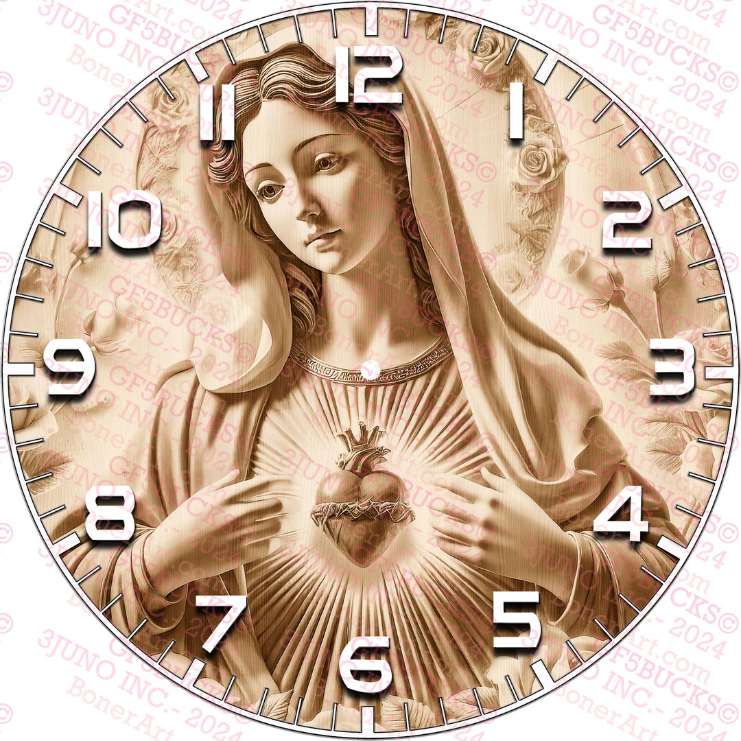 3D Illusion Immaculate Heart of Mary Clock Digital File | Laser-ready ...