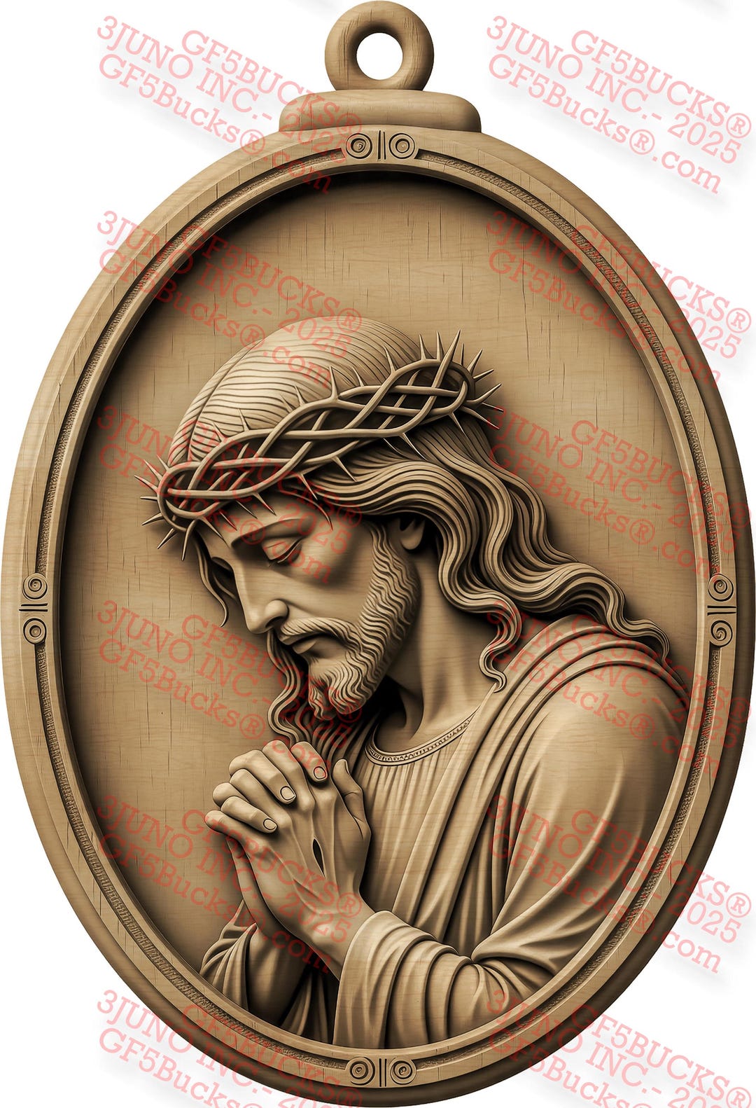 3D Illusion Jesus Praying PNG – Oval Medallion Style Christian ...