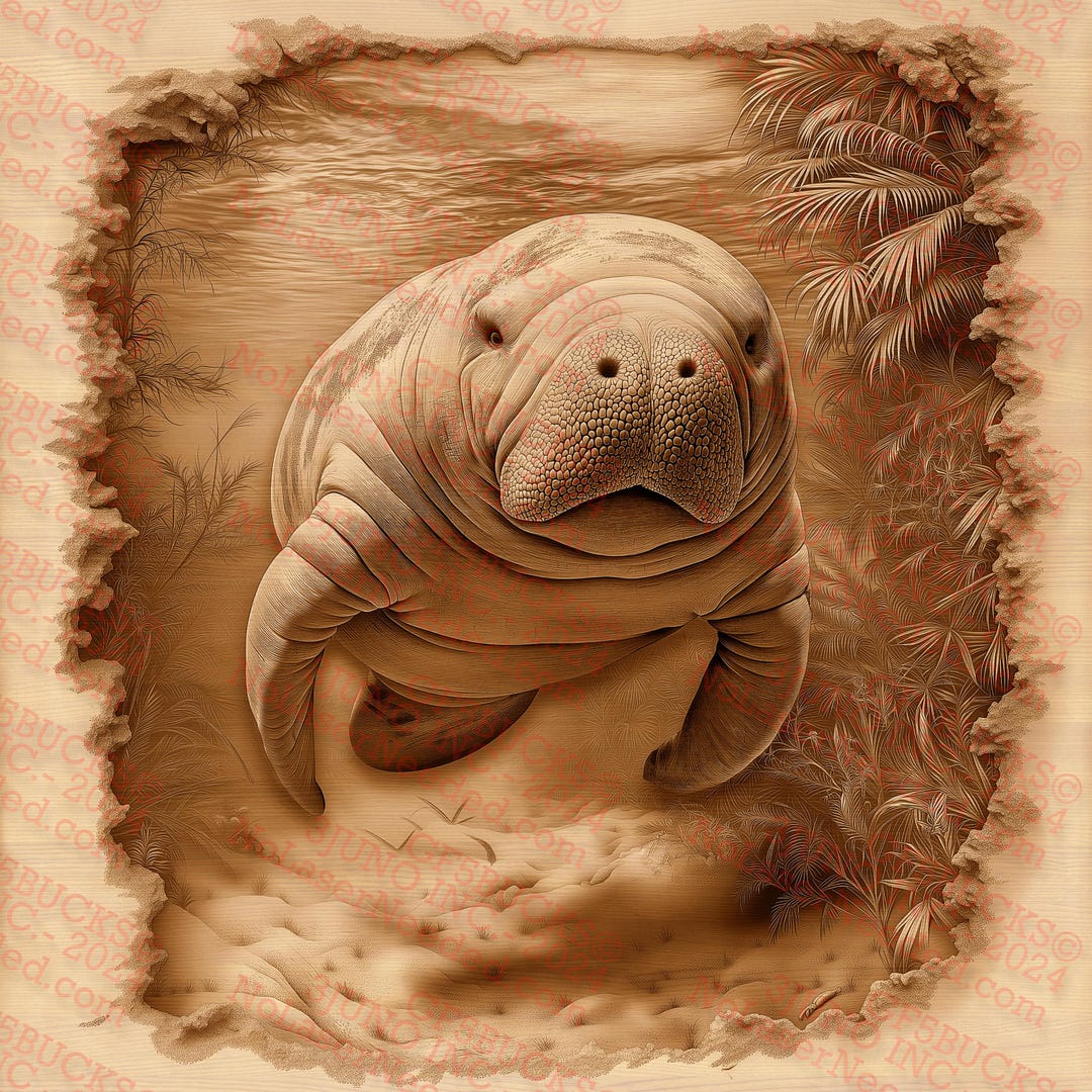 3D Illusion Manatee PNG Design Marine Life Laser Art Laser Burn PNG ...