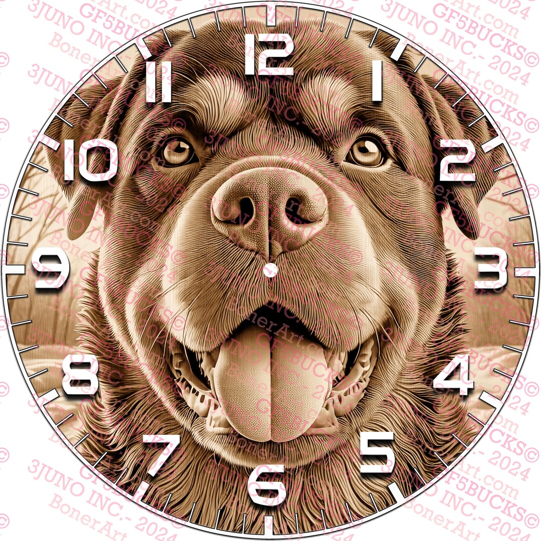 3D Illusion Rottweiler Clock Digital File | Laser-ready Engraving ...