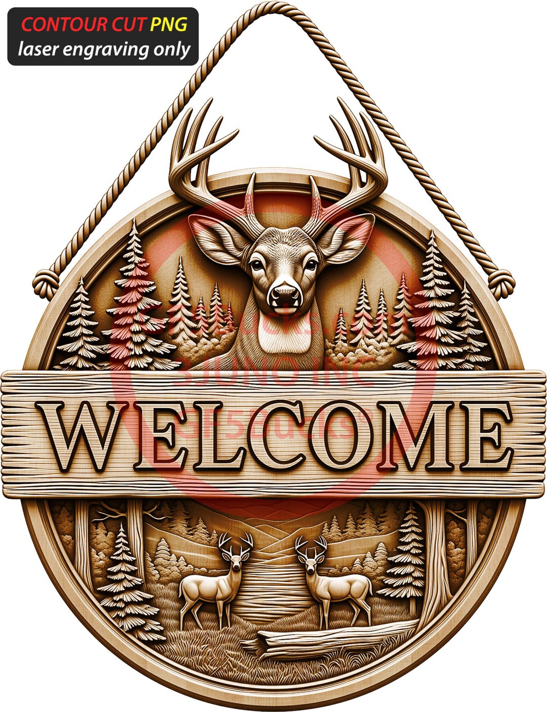 3D Illusion Deer Welcome Art for Laser Engraving | PNG Digital File ...