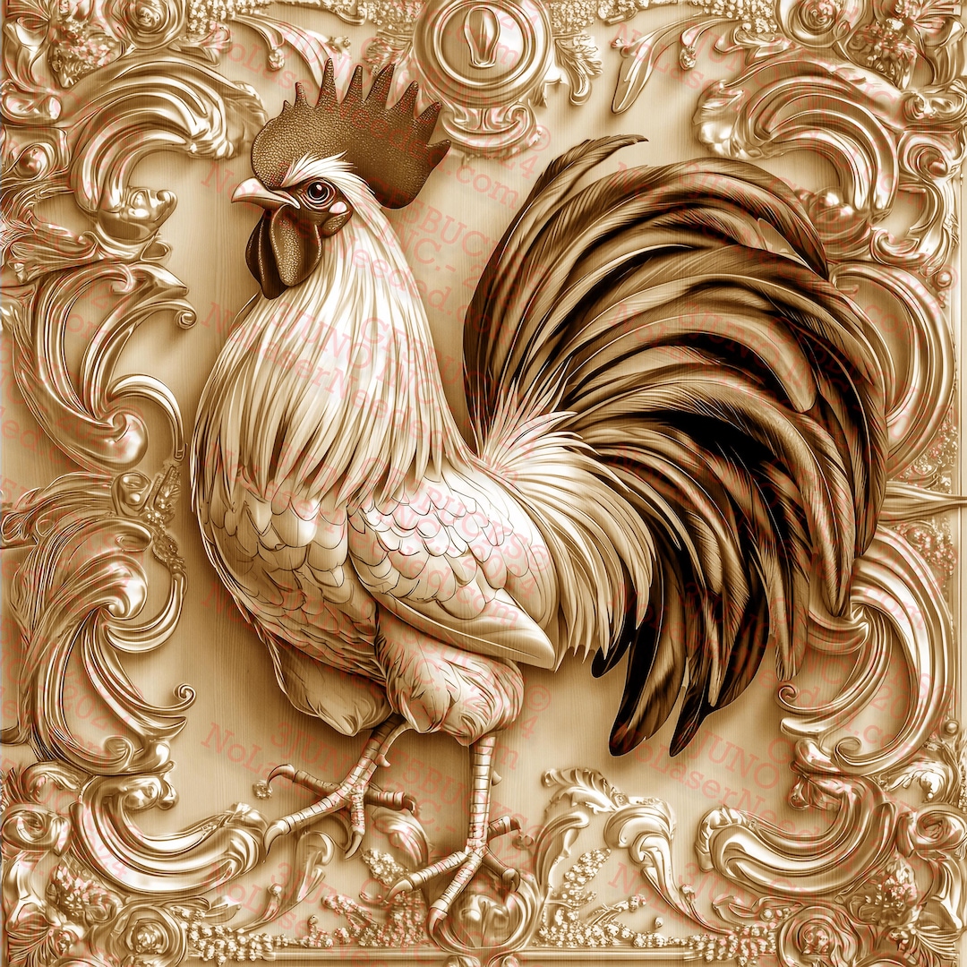 Rooster 3D Illusion PNG File for Laser Engraving | Laser Burn PNG ...