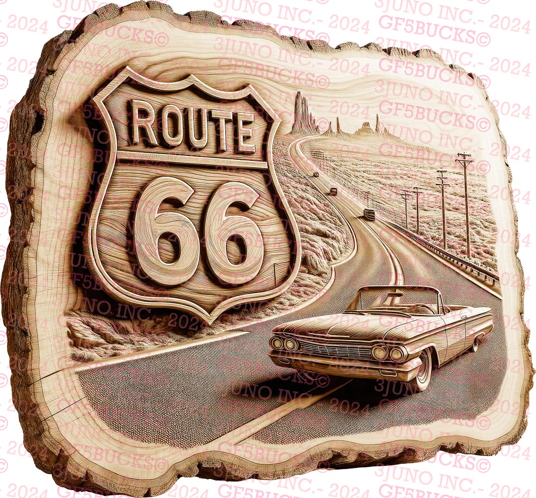 Route 66 Highway - Laser Burn PNG | 3D Illusion | Engrave | Laser Ready ...