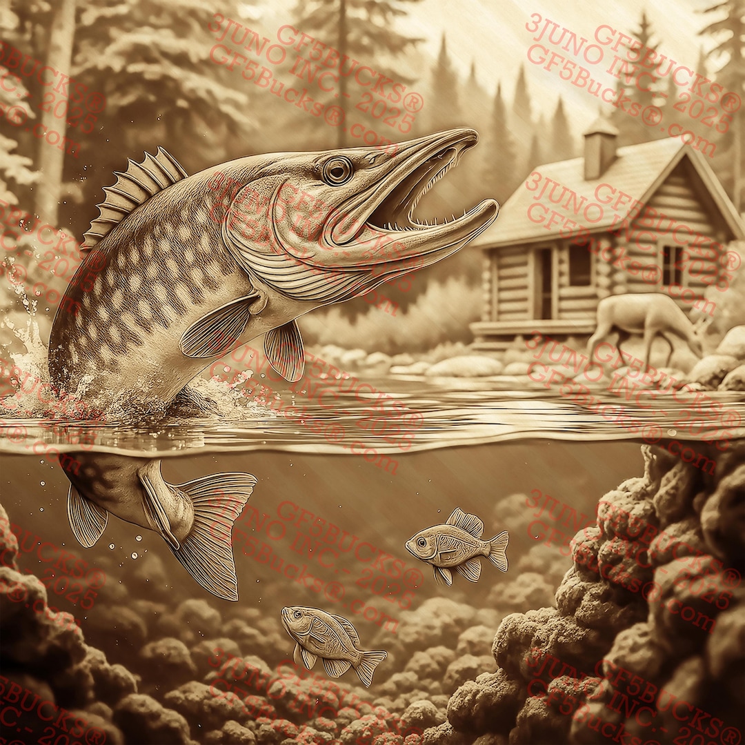 3D Illusion Muskie PNG – Cabin Lake Scene With Underwater View – Laser ...