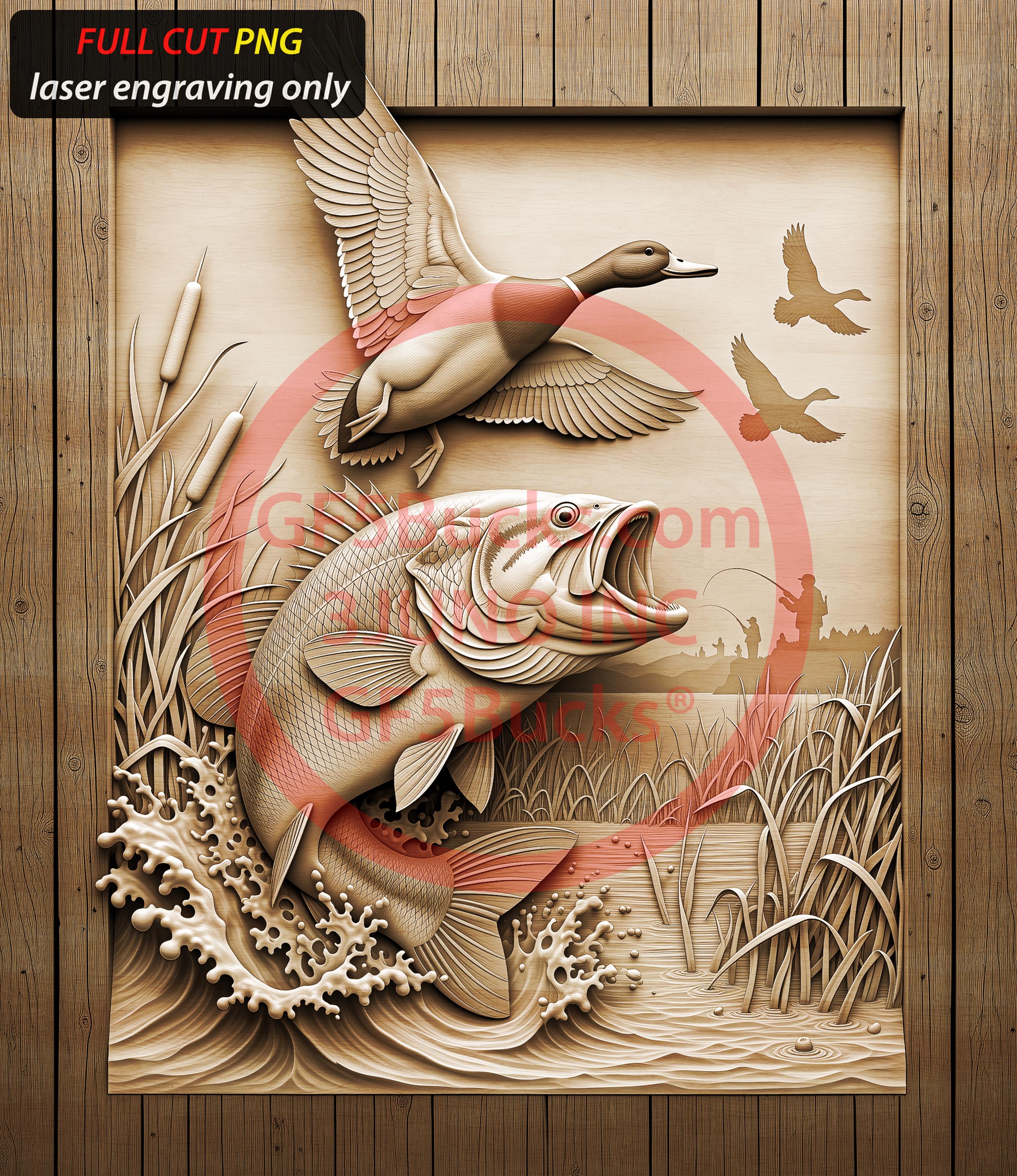 3D Illusion Laser-ready PNG | Hunt & Fish | Ultra-realistic Engraving ...