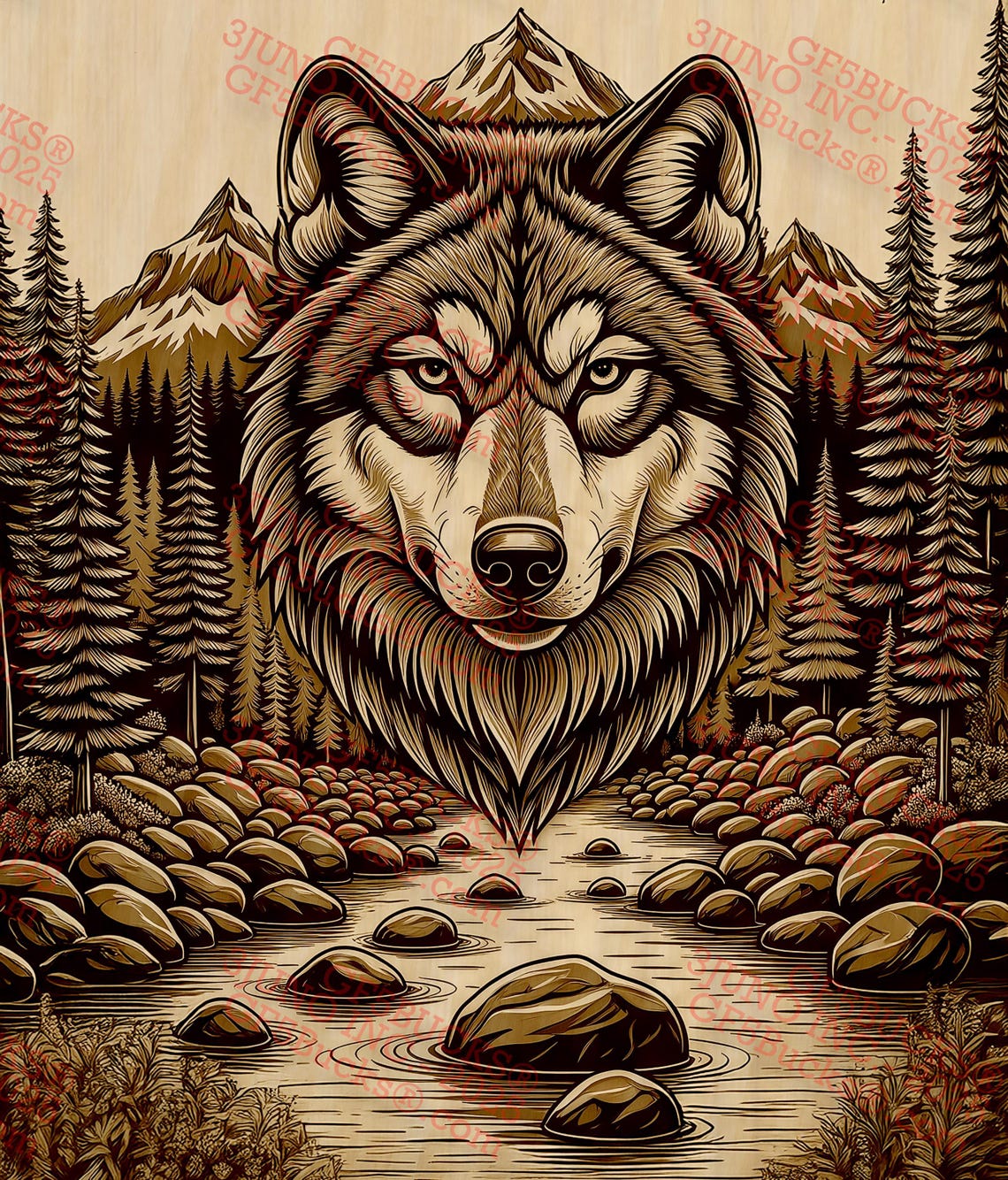 3D Illusion Wolf River Scene PNG – Wildlife Laser Engraving Art – 11 ...