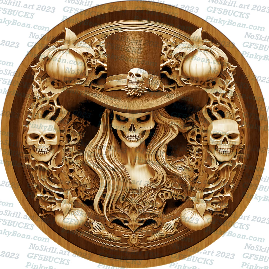 Steampunk Skeleton Girl: 3D Illusion PNG Digital Design File for Laser ...