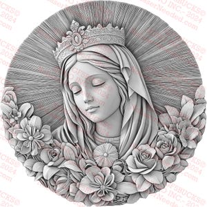 3D Illusion Virgin Mary Floral Laser Ready Art, Religious Wall Decor ...