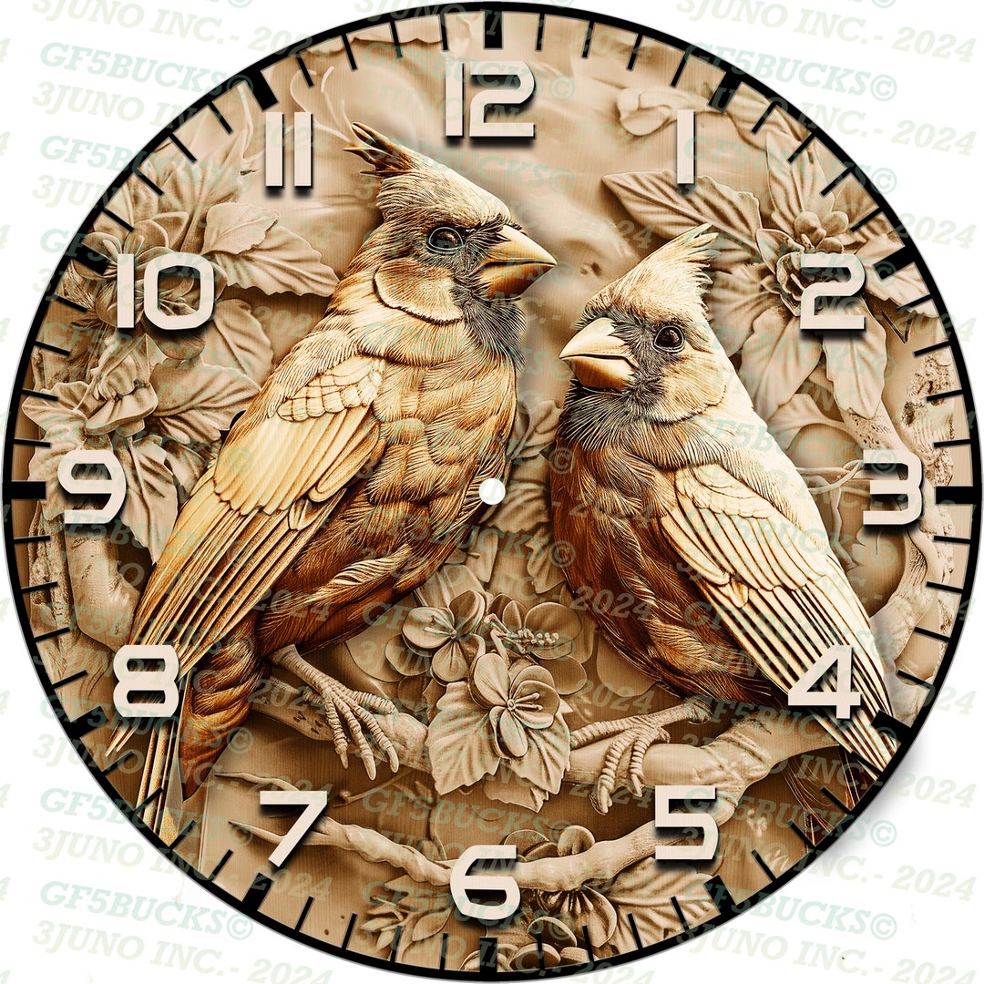 3D Illusion Cardinals Clock Laser PNG Digital File for Engraving ...