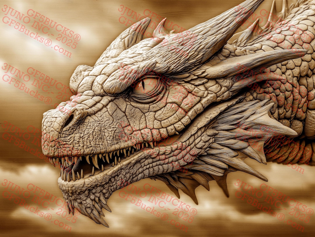 3D Illusion Dragon Head PNG – Detailed Fantasy Engraving Design – Laser ...