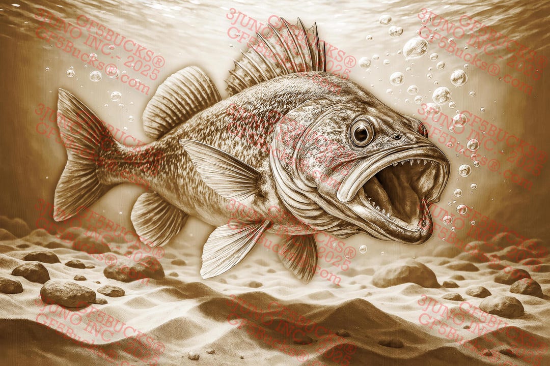 3D Illusion Walleye PNG 14x9.33 for Laser Engraving | Deep Water Fish ...