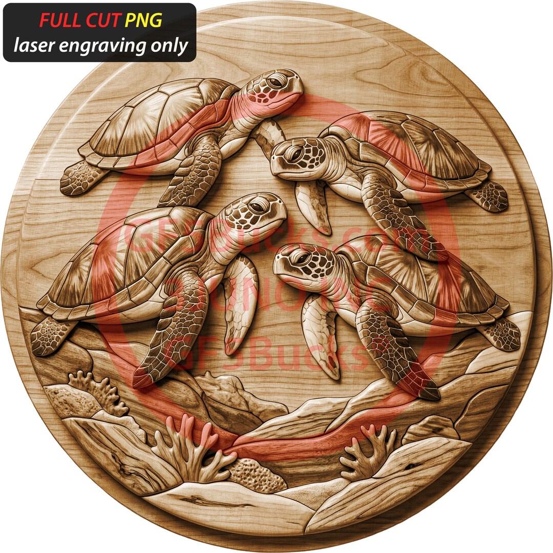 3D Illusion Sea Turtles Art for Laser Engraving | PNG Digital File ...